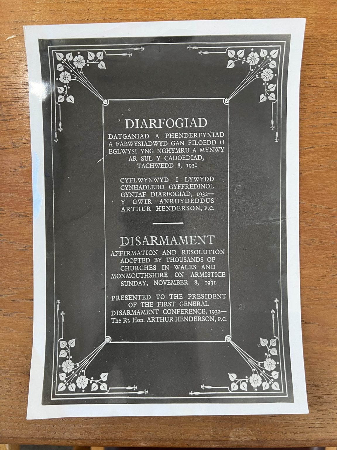 The 1931-32 World Disarmament Memorial from Wales - Welsh Centre for ...